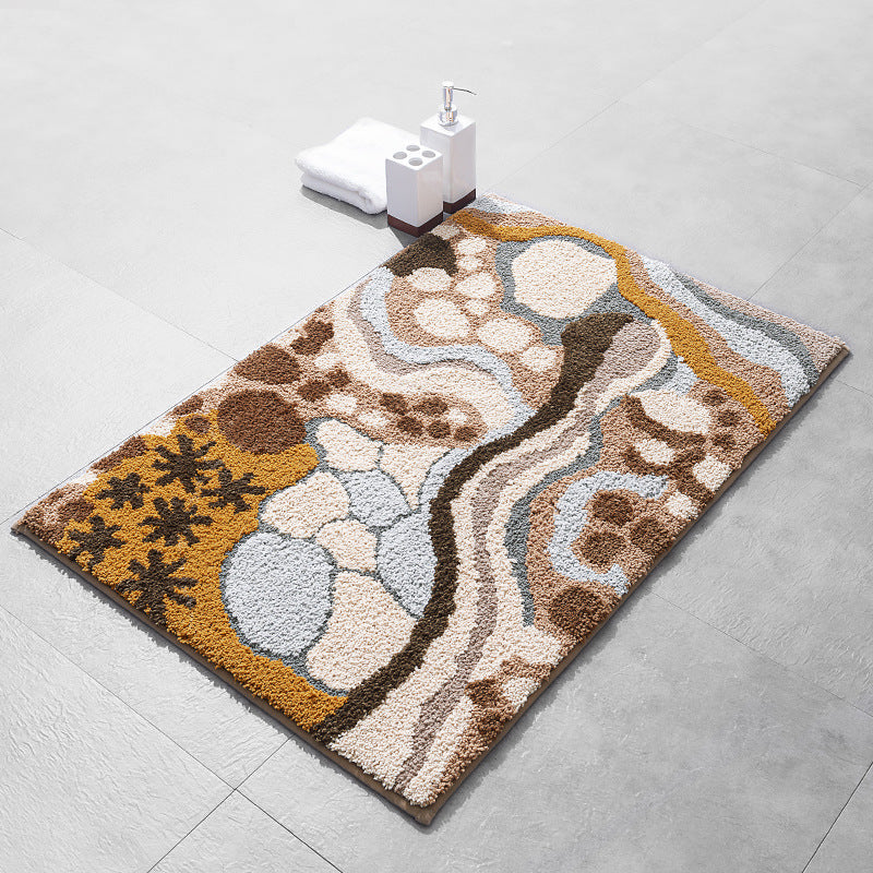 Feblilac Geometric Glass Water Flow Totem and Rose Tufted Bath Mat ...