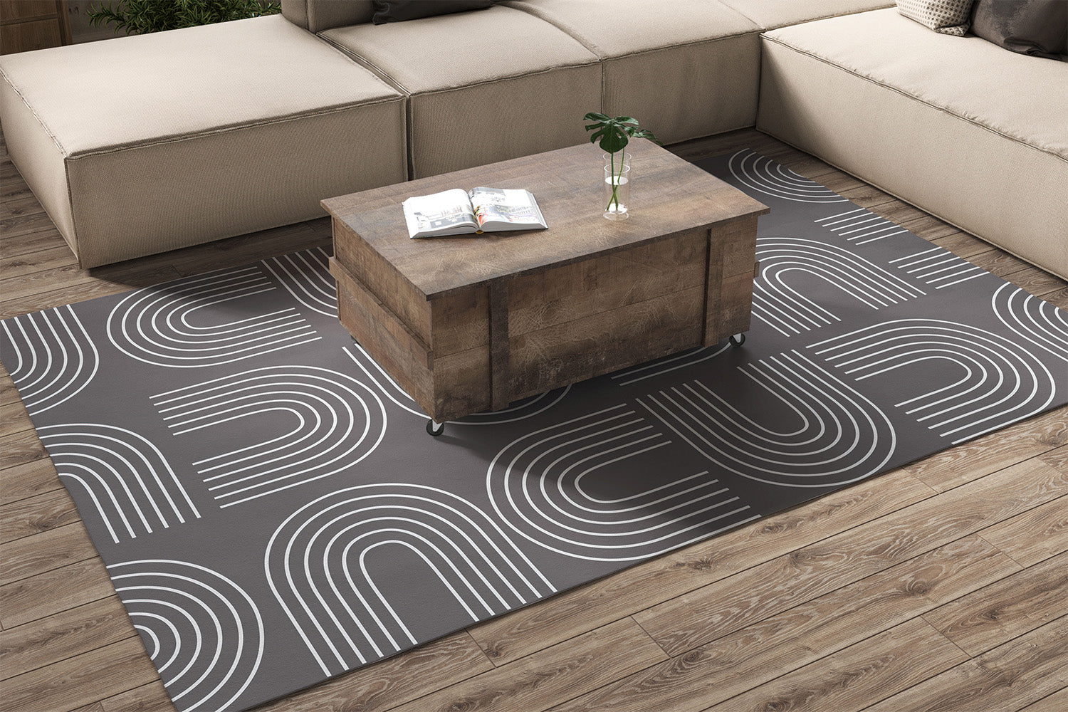 Feblilac Grey U Shaped Pattern Handmade Tufted Acrylic Livingroom Carp