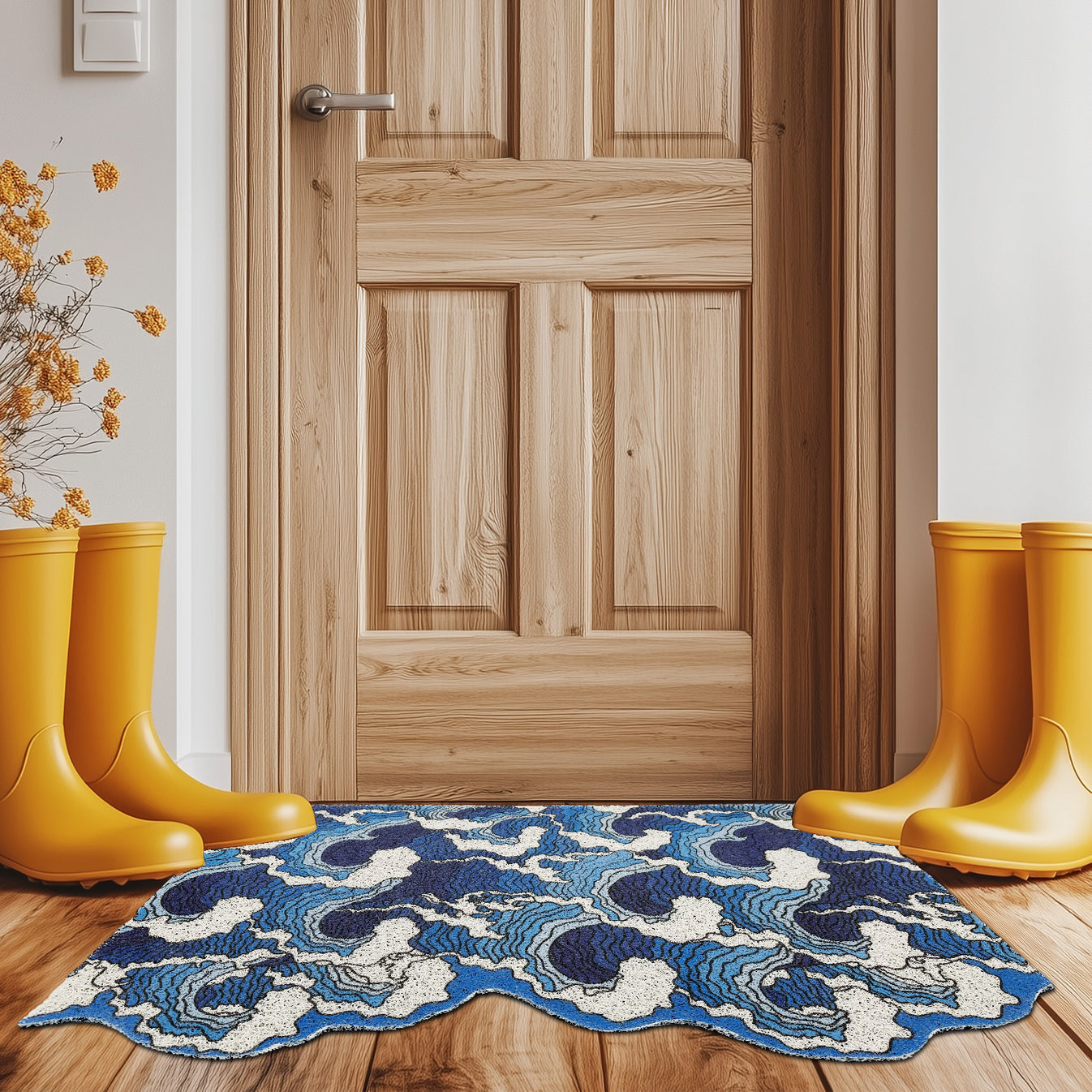 Feblilac Japanese Blue Wave Entrance Door Mat, Ukiyoe Art Doorway PVC ...