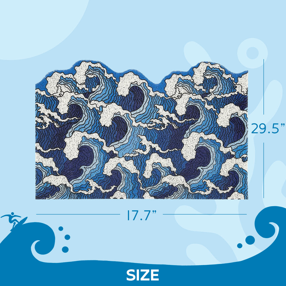 Feblilac Japanese Blue Wave Entrance Door Mat, Ukiyoe Art Doorway PVC ...