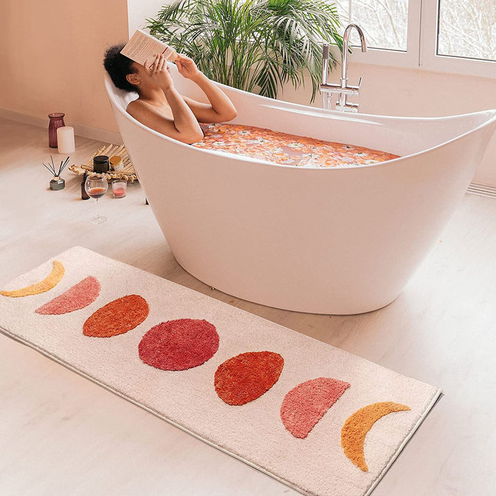 Moon Phase Bath Mat Black Background, Bathroom Rug, Soft Plush Water ...