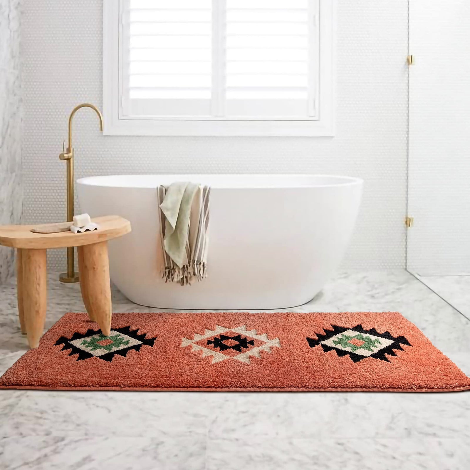 Feblilac Bohemia Geometric Tufted Bath Mat, Geometric Rug, Tufted Bath Mat