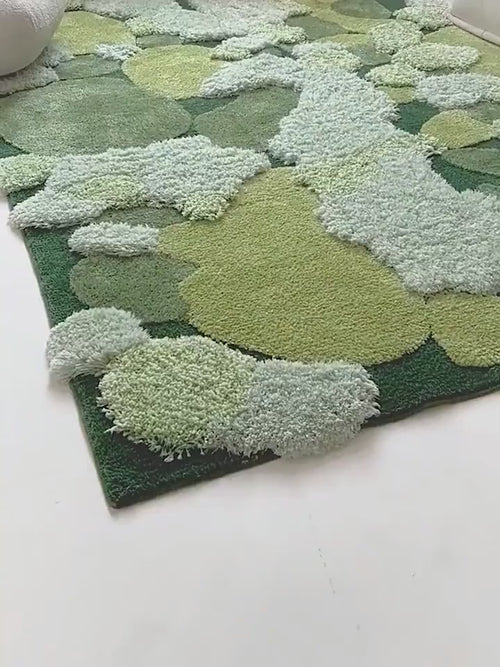 Large Green Moss Rug, Soft 3D Area Rug, Spring Grass Hand Tufted Fluff