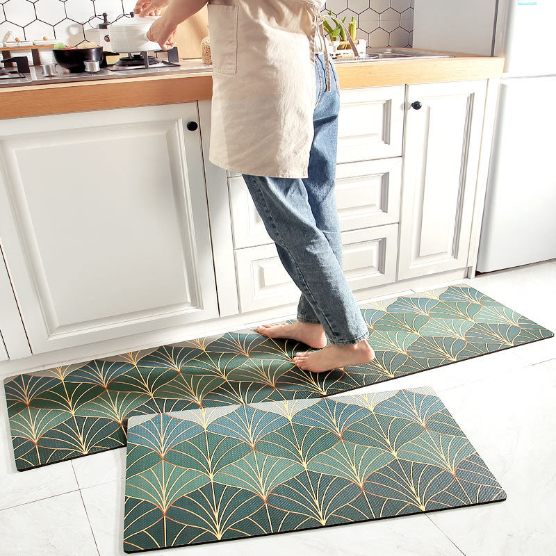 Feblilac PVC Green Abstract Leaves Kitchen Mat, Washable Floor Rugs ...