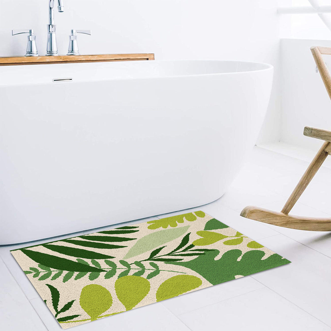 Feblilac Green Tropical Plant Leaves Tufted Bath Mat, Green Leaves Rug ...