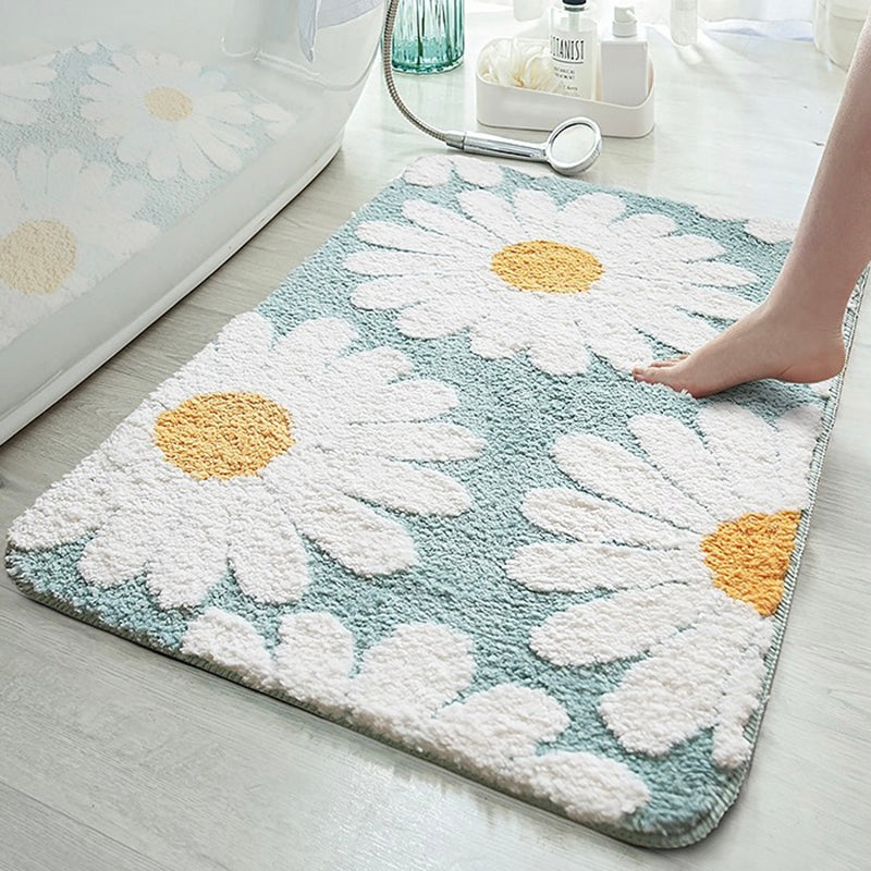 Feblilac Cute White Blue Daisy Flower Bath Mat, Multiple Colors Availa ...