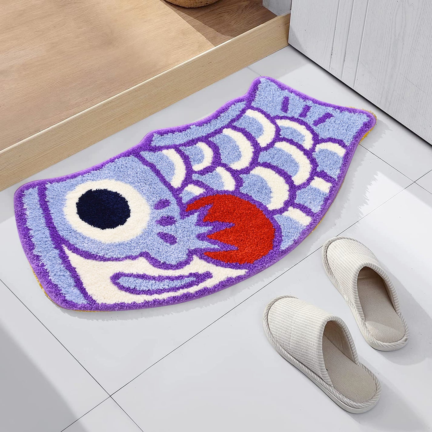 Feblilac Cute Red and Purple Koi Fish Bath Mat, Koi Fish Rug, Flocking ...