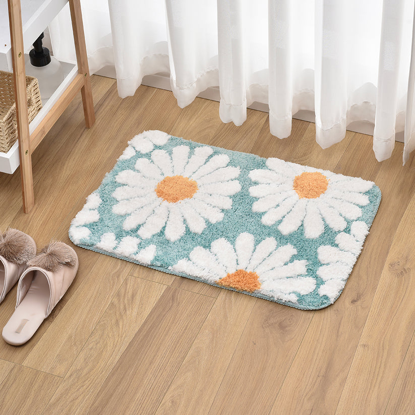 Feblilac Cute White Blue Daisy Flower Bath Mat, Multiple Colors Availa ...