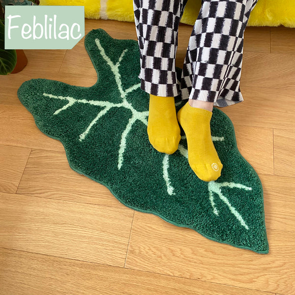 Feblilac Green Leaf Mat, Tropical Style Area Carpet for Living Room ...