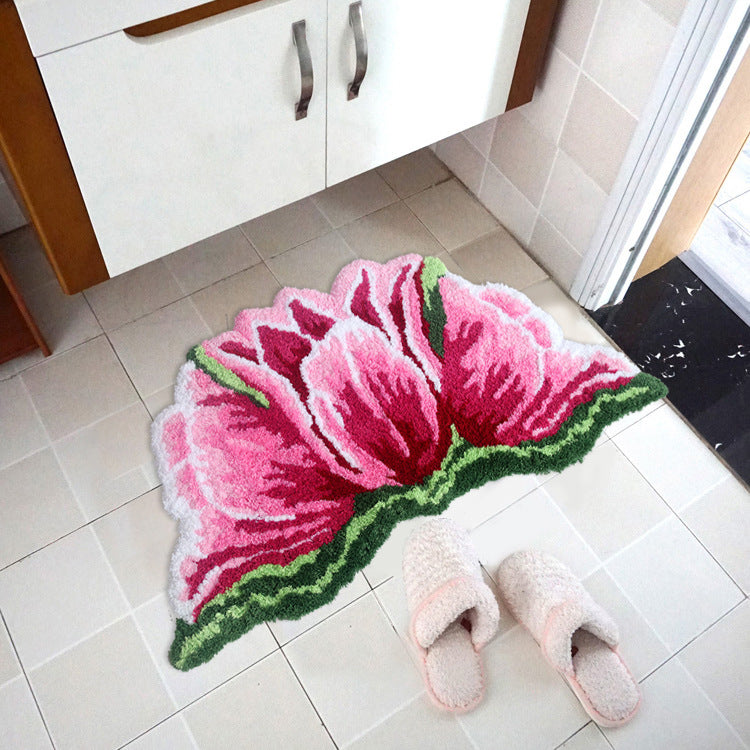 Feblilac Pink Tulip Tufted Bath Mat, Tulip Rug, Tufted Bath Mat, Flower ...