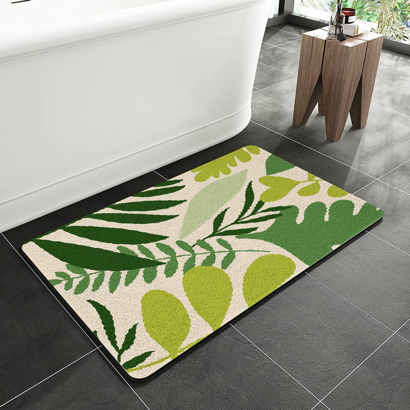 Feblilac Green Tropical Plant Leaves Tufted Bath Mat, Green Leaves Rug ...