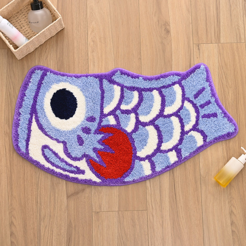 Feblilac Cute Red and Purple Koi Fish Bath Mat, Koi Fish Rug, Flocking ...