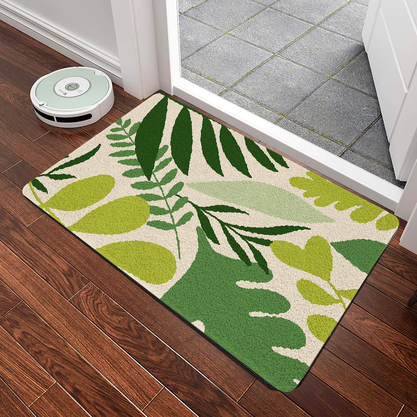 Feblilac Green Tropical Plant Leaves Tufted Bath Mat, Green Leaves Rug ...