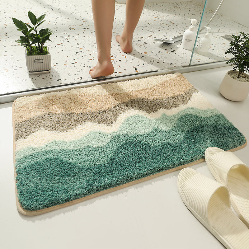 Feblilac Abstract Blue Wave Ocean Bath Mat Green Mountain Rug, Rainbow mat