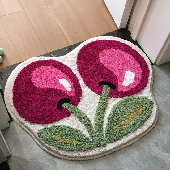 Cute Cherry Bath Mat, Red Fruit Bathroom Rug, Soft Plush Water ...