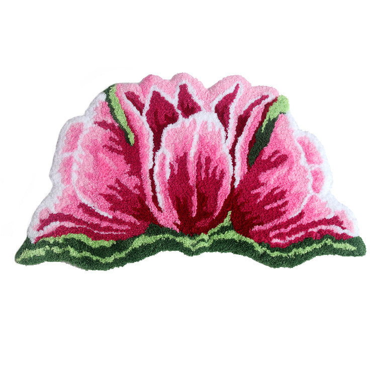 Feblilac Pink Tulip Tufted Bath Mat, Tulip Rug, Tufted Bath Mat, Flower ...