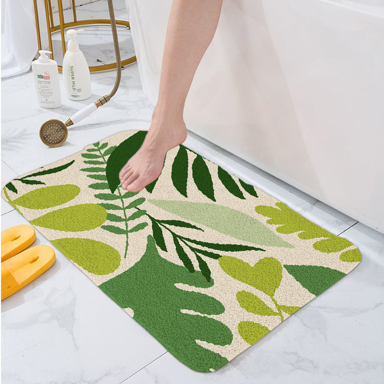 Feblilac Green Tropical Plant Leaves Tufted Bath Mat, Green Leaves Rug ...