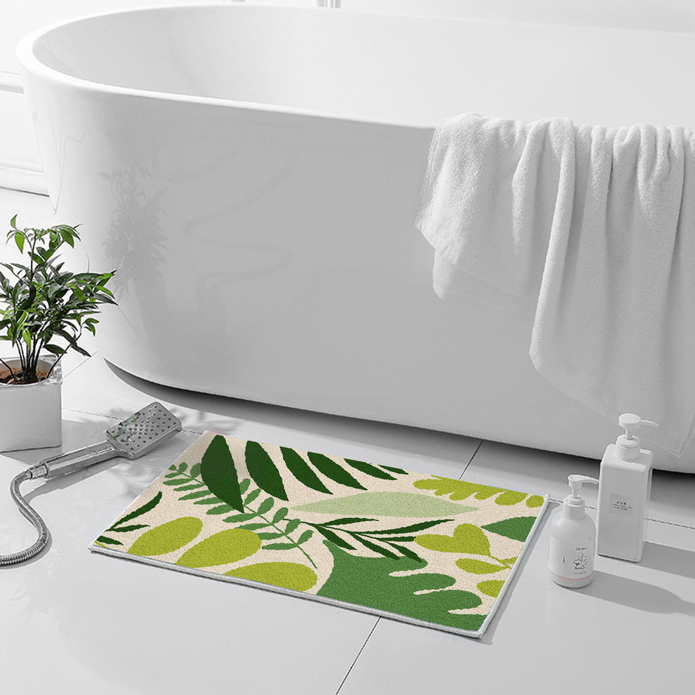 Feblilac Green Tropical Plant Leaves Tufted Bath Mat, Green Leaves Rug ...
