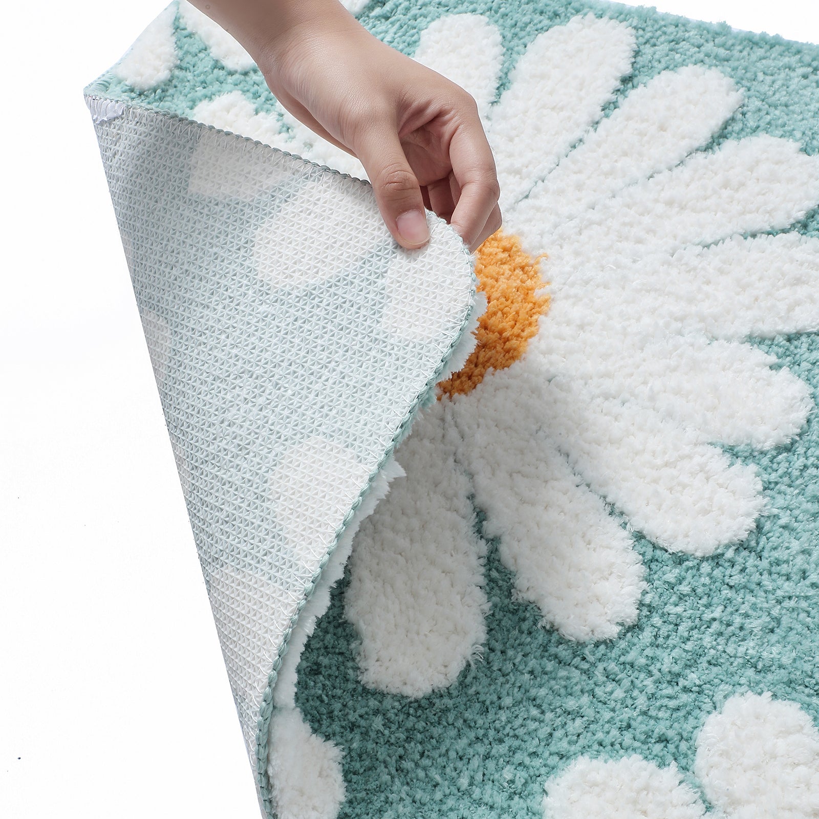 Feblilac Cute White Blue Daisy Flower Bath Mat, Multiple Colors Availa ...