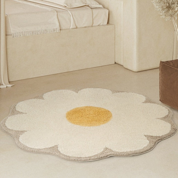 Cute Round Daisy Flower Mat for Bedroom Area Rug, Area Floral Carpet ...