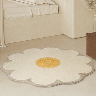 Cute Round Daisy Flower Mat for Bedroom Area Rug, Area Floral Carpet ...