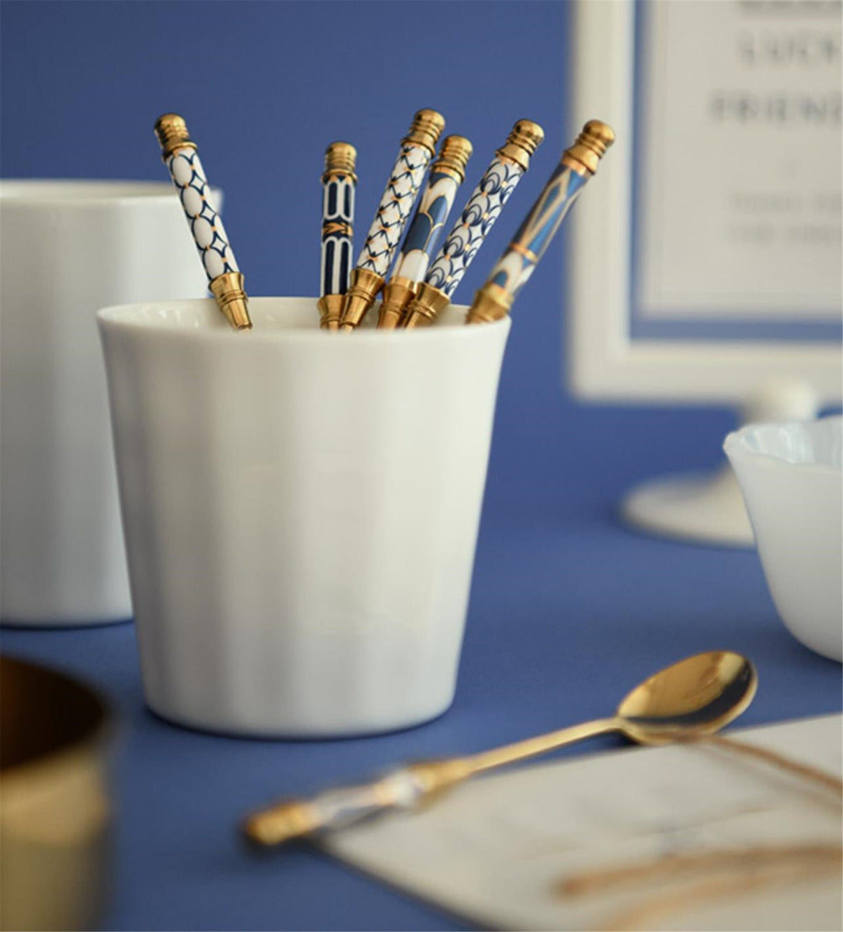 Stainless Steel Spoon, Blue Ceramic Tea Coffee Spoon – Feblilac® Mat