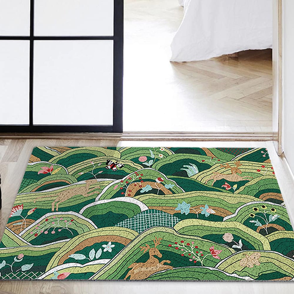 Green Field Entrance Door Mat, Japanese Mountains Patio Doormat, Anti ...