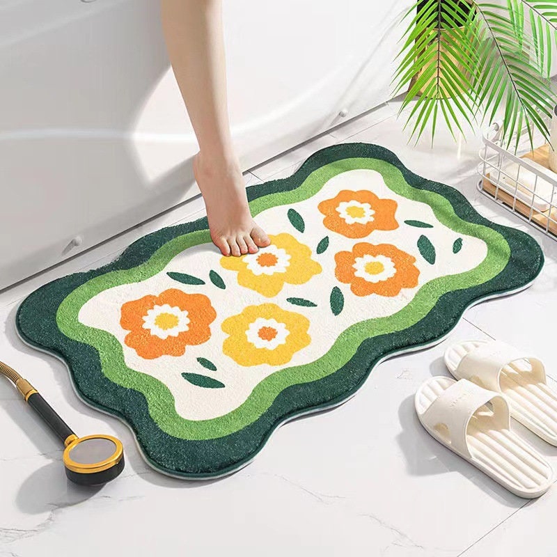 Floral Bathroom Mat, Water- Absorbent Non-slip Bath Mats, Non-slip Rug ...