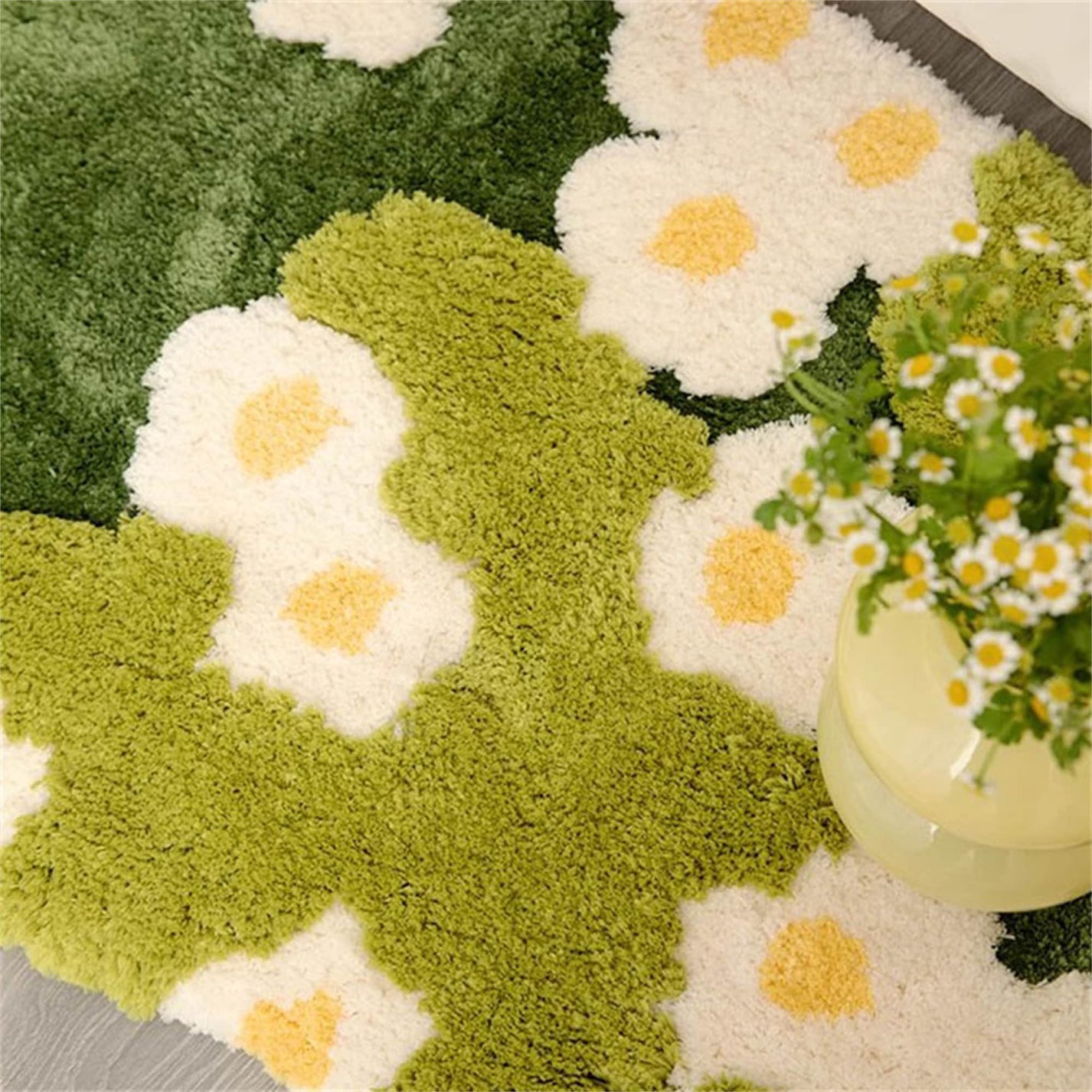 Daisy Green Grass Soft Tufted Fluffy Rug, Fairy Garden Moss Rug, 3D Fl ...